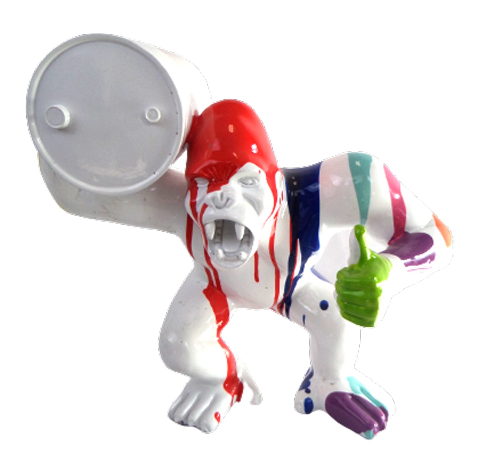 Statue gorille résine singe multicolore fond blanc avec tonneau 34 ...